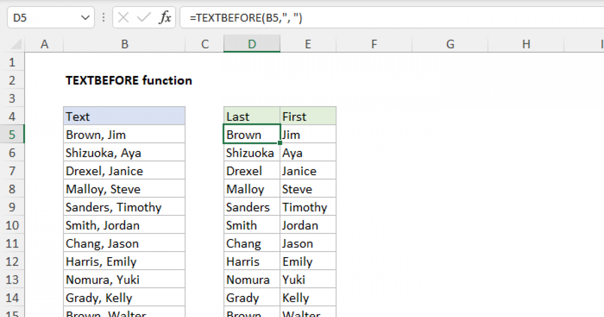 Excel TEXTBEFORE Function Exceljet